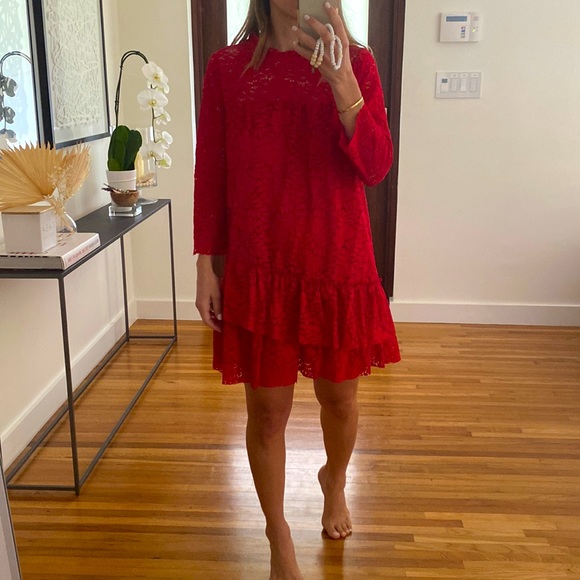 Zara | Dresses | Zara Red Lace Dress | Poshmark